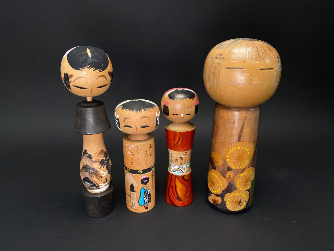 Japanese Kokeshi Dolls, Big Kimono 4 Design Dolls, Made in Japan ...