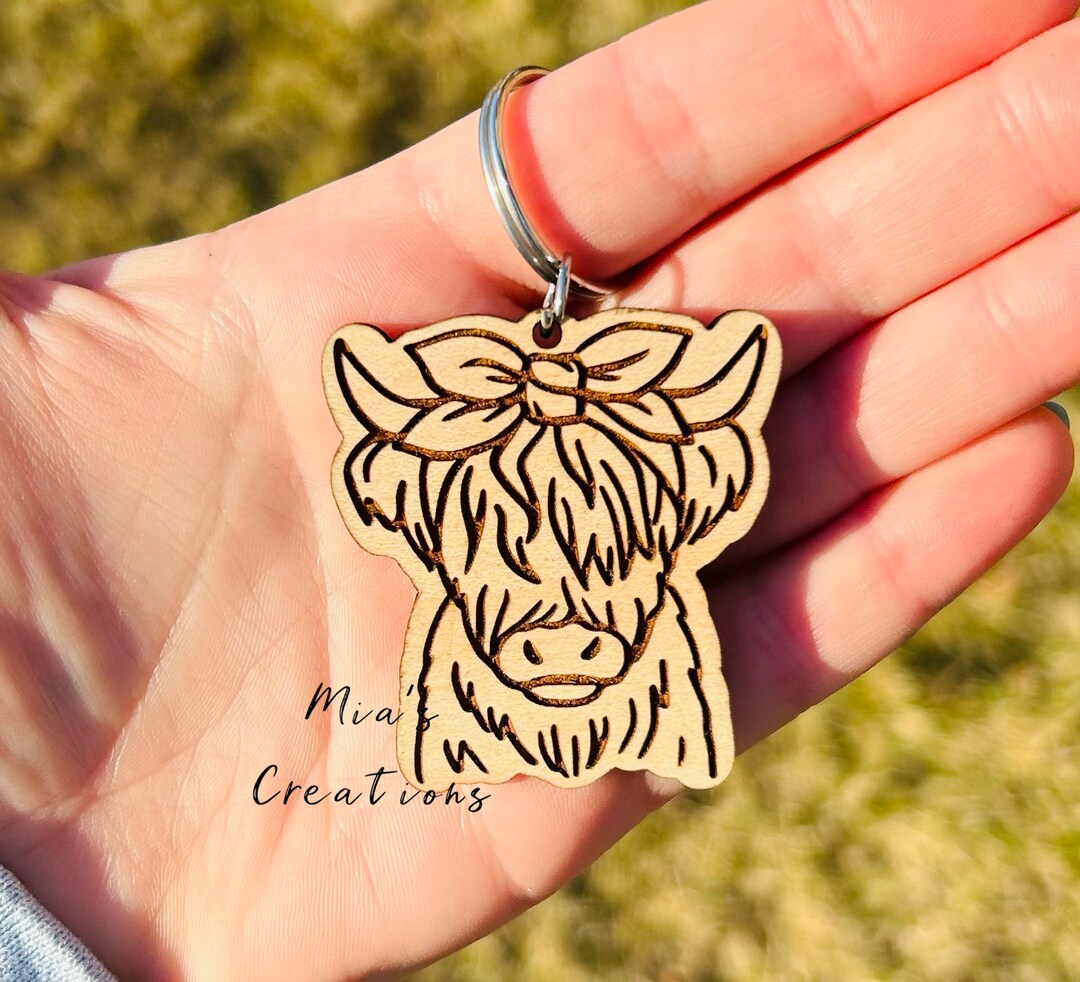 Highland Cow Wooden Key Chain Highland Cow Highland Cow Key Chain ...