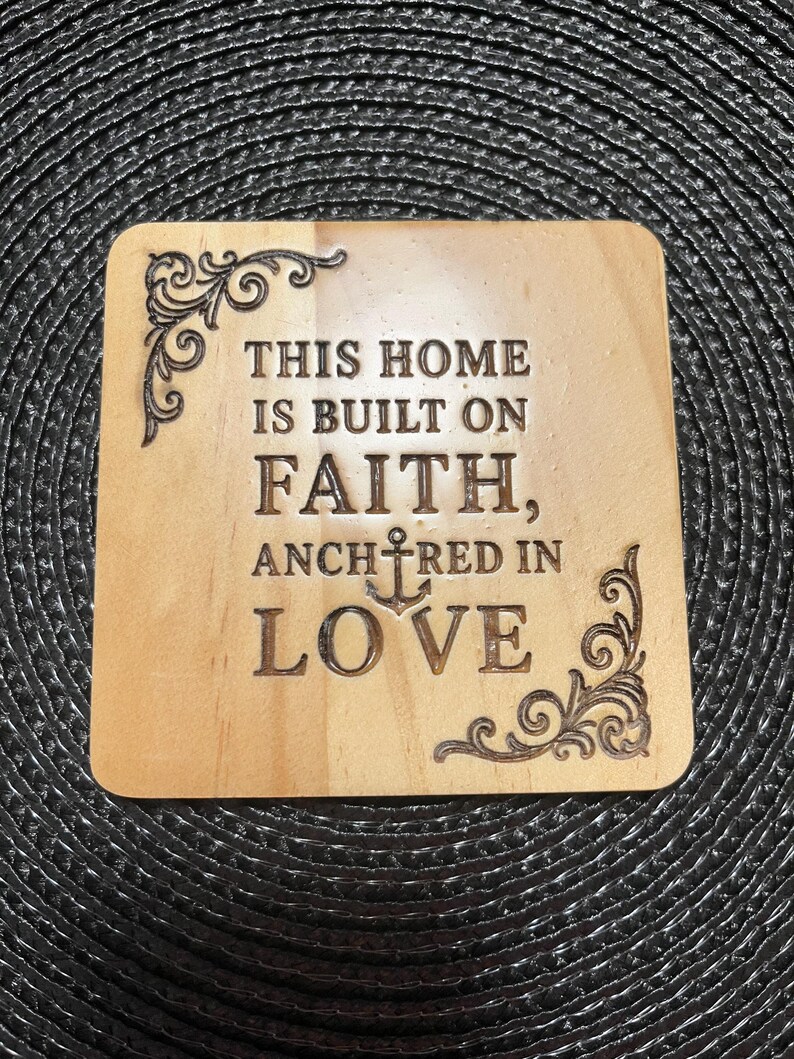 This Home Built on Faith Engraved Square Wooden Coaster - Etsy