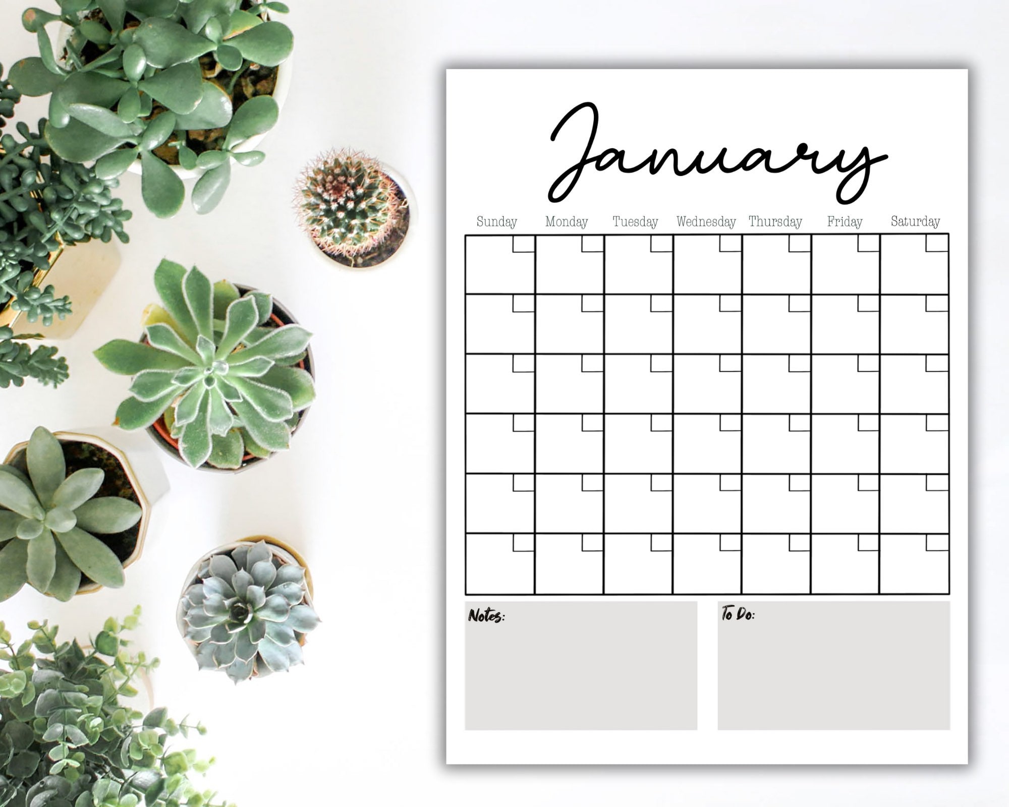 Printable Calendar, Minimalist Calendar, Vertical Calendar, Re-usable ...