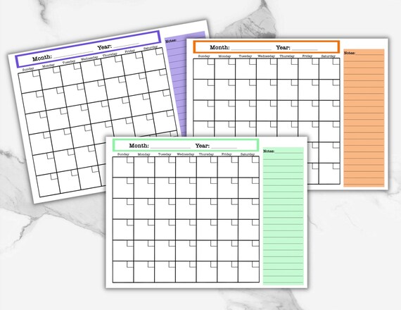 Printable Calendar Colorful Printable Calendar Horizontal - Etsy
