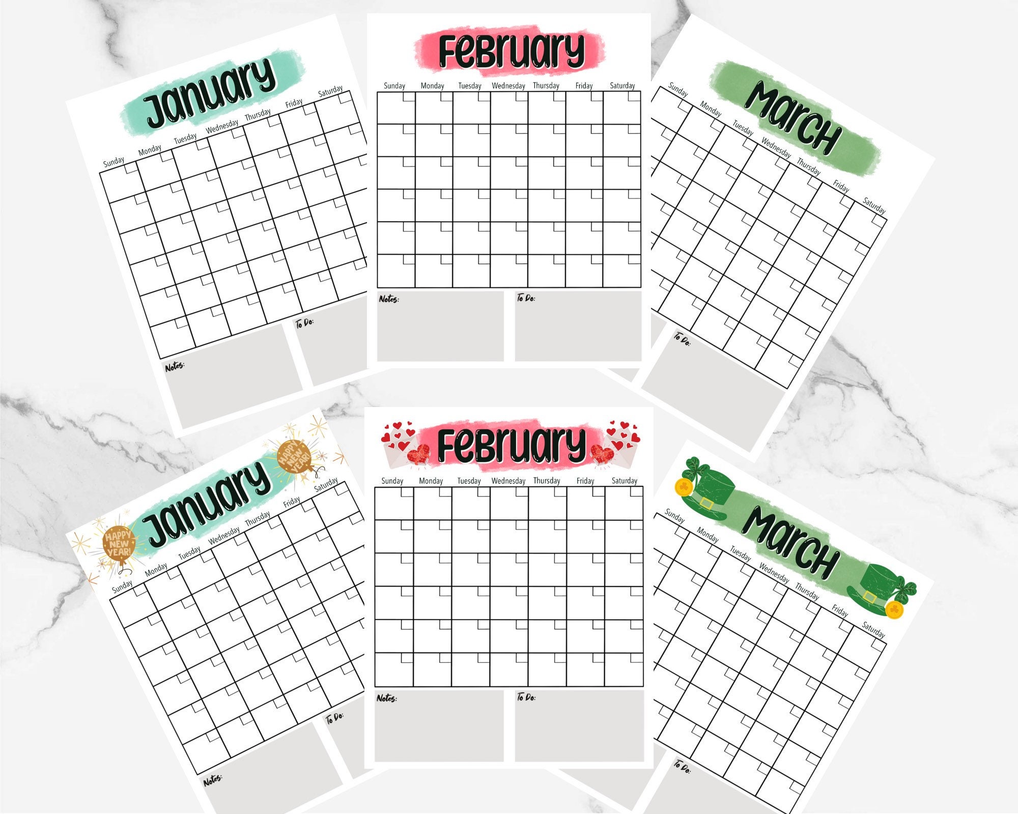 Bundle Blank Calendars, Calendar Download, Printable Seasonal Calendar ...