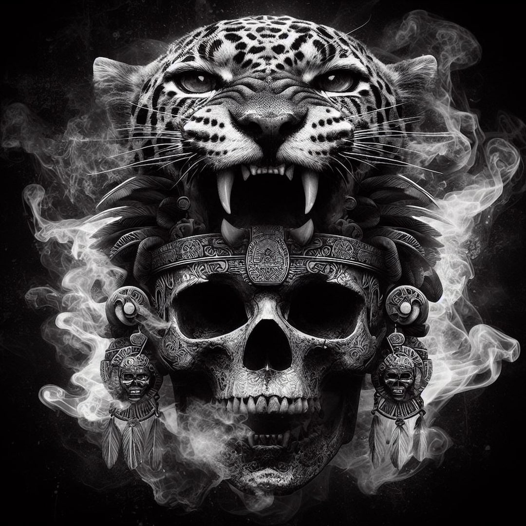 Aztec Skull Wearing a Jaguar Head - Etsy