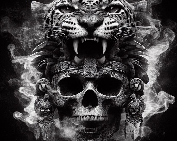Aztec Skull Wearing a Jaguar Head - Etsy