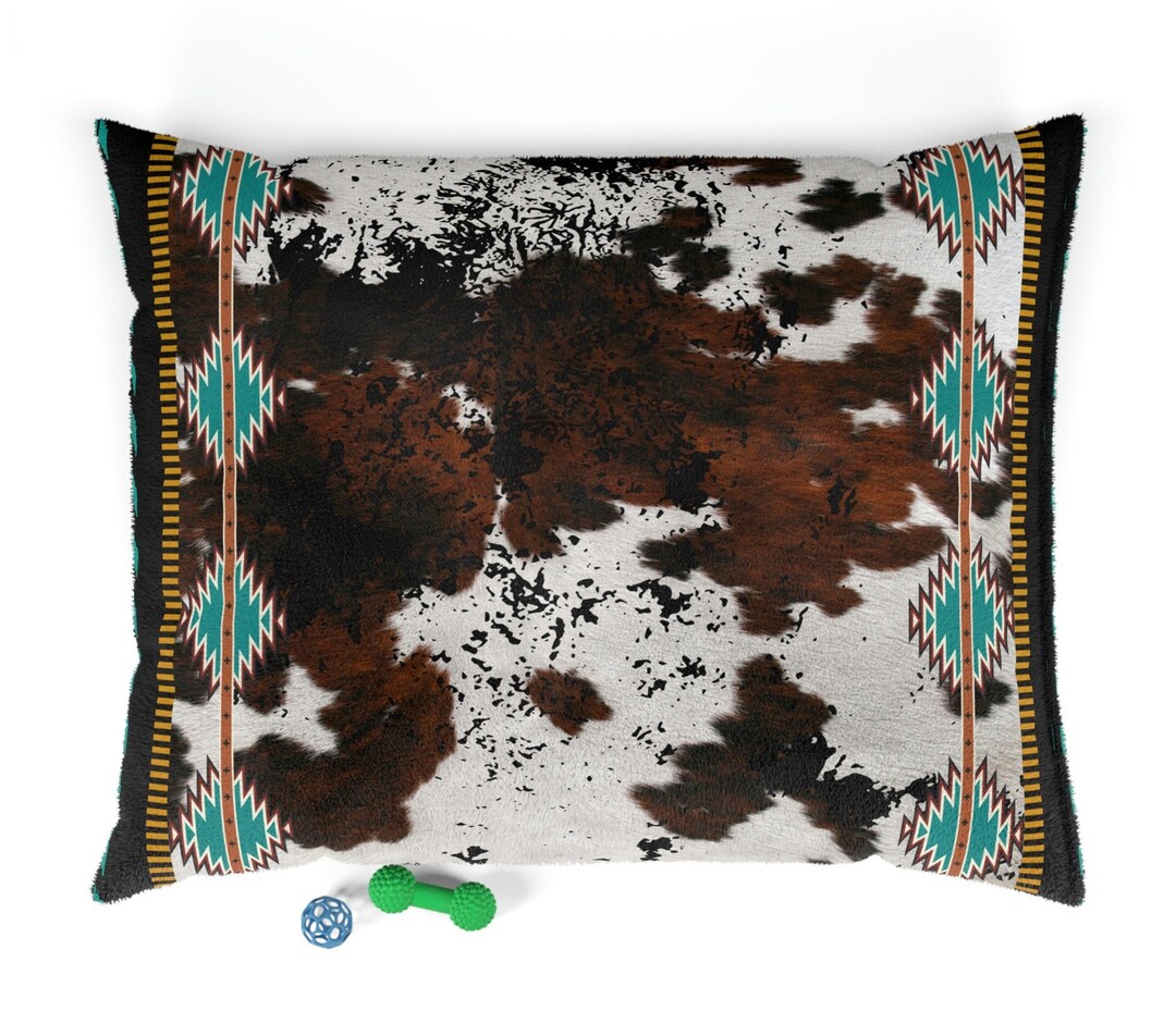 Western Cowhide Print Pet Bed | Faux Cow Hide Dog Bed | Southwestern ...