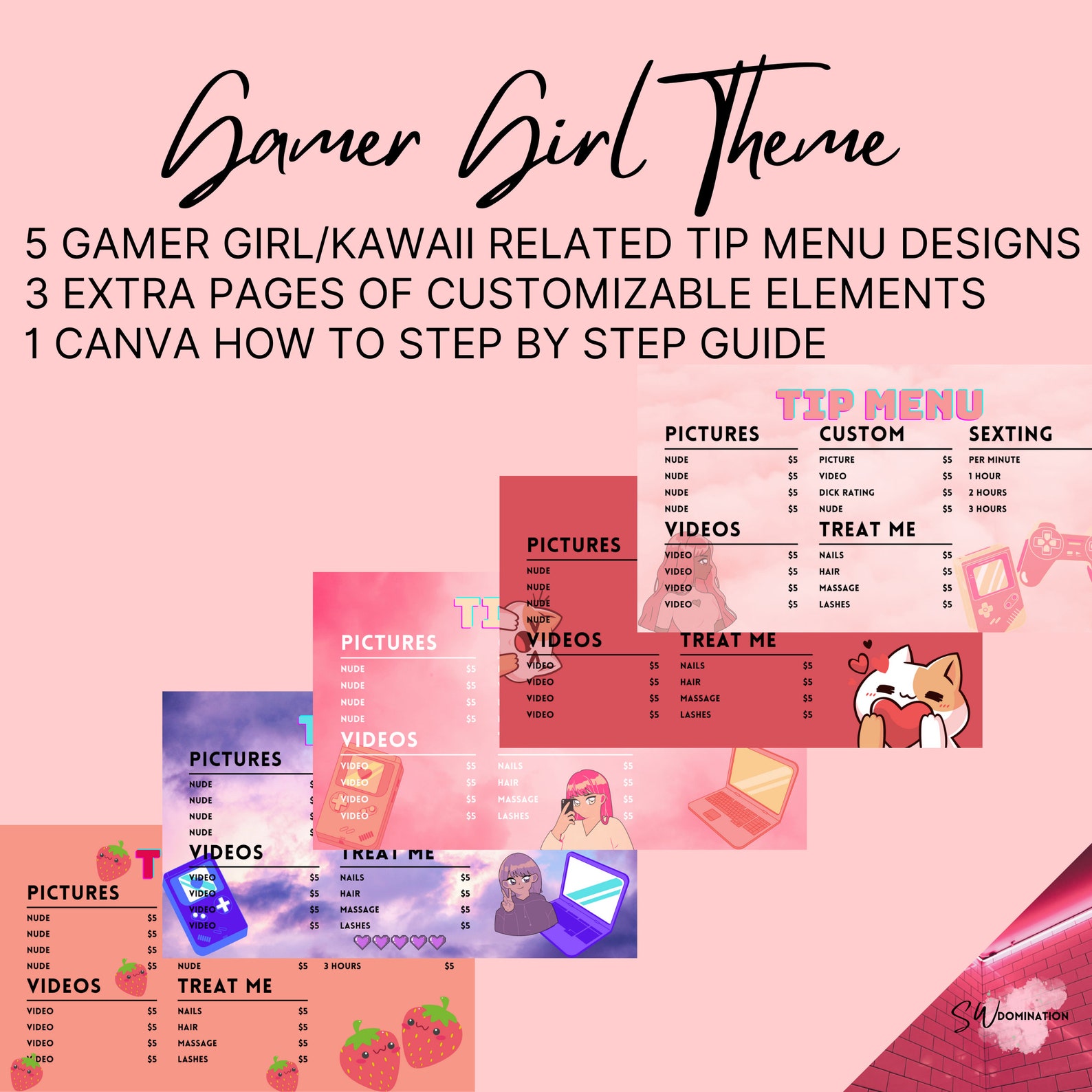 Gamer Girl Tip Menu SW Content Creator Camgirl Canva Template - Etsy