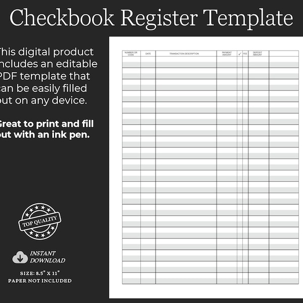 Checkbook Register Sheets Editable - Etsy UK