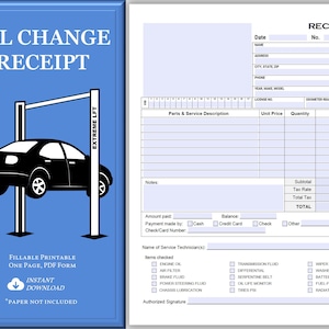 Oil Change Receipt, Automotive Service Invoice, Editable PDF Auto ...