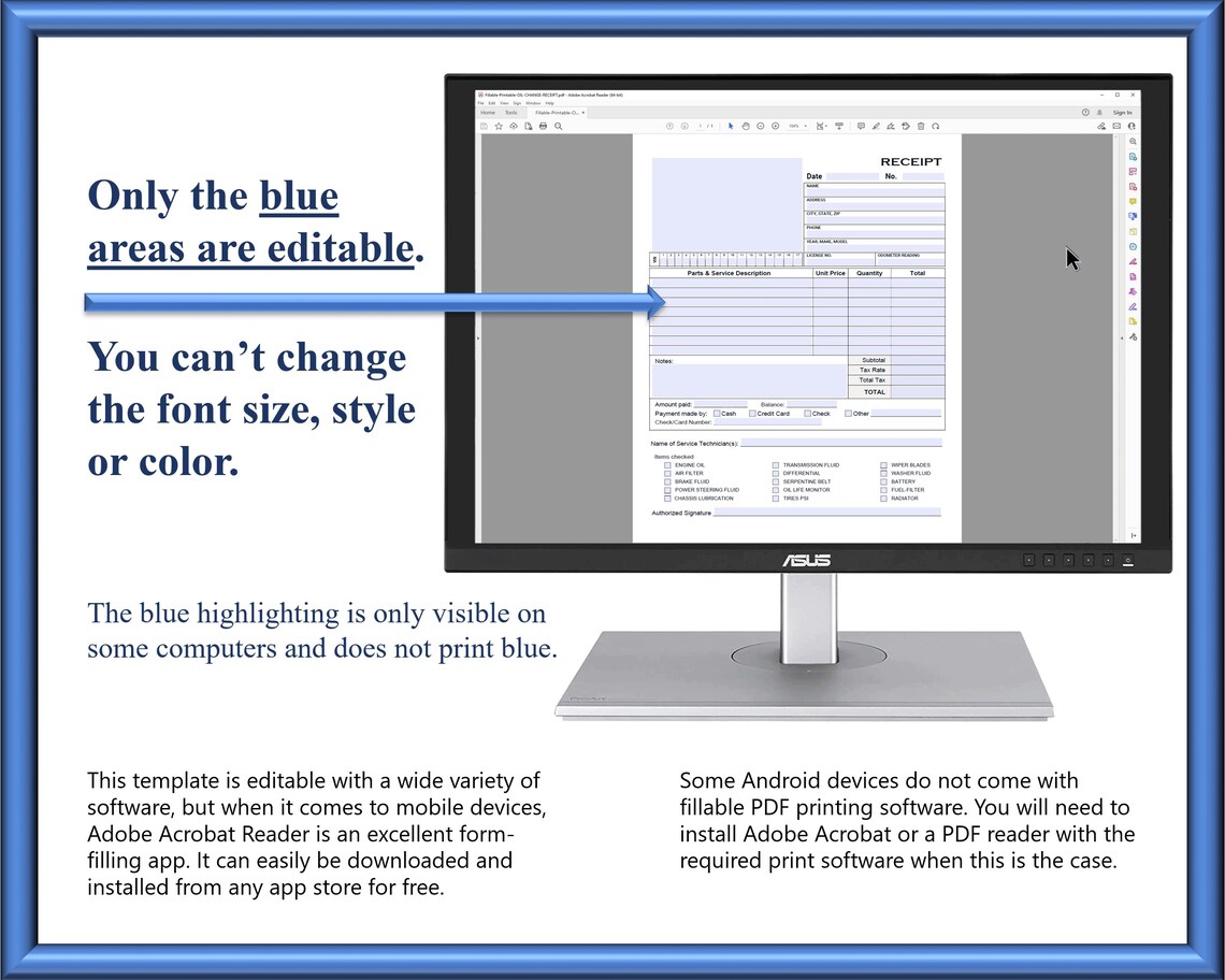 Oil Change Receipt, Automotive Service Invoice, Editable PDF Auto ...