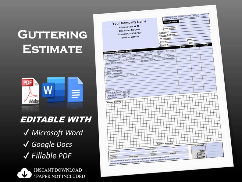 Seamless Gutter Estimate (old Drawing Style Bid) Rain Gutter ...