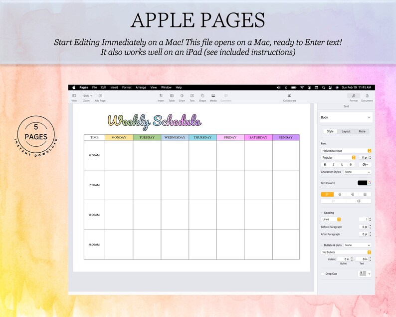 EDITABLE Weekly Schedule Template, WORD, Google Docs, Apple Pages ...