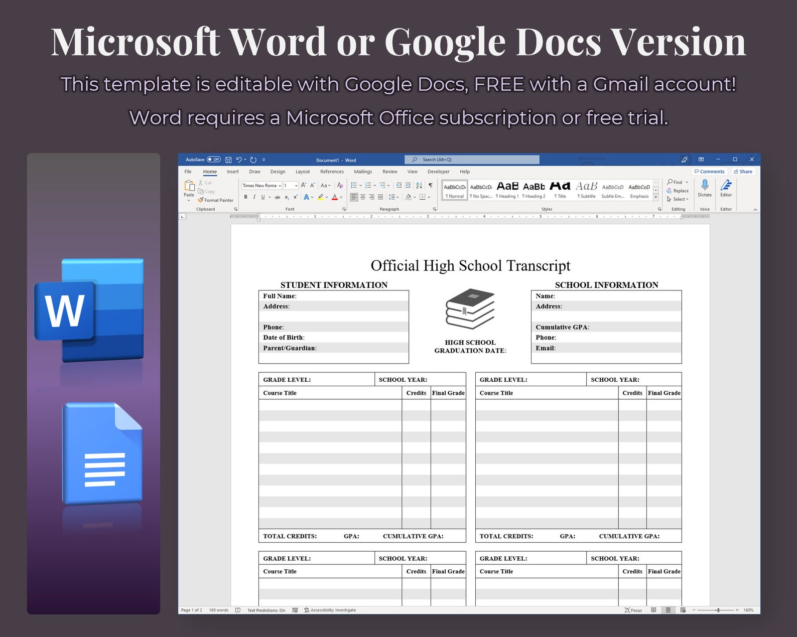 Fillable Printable High School Transcript Template, Homeschool ...