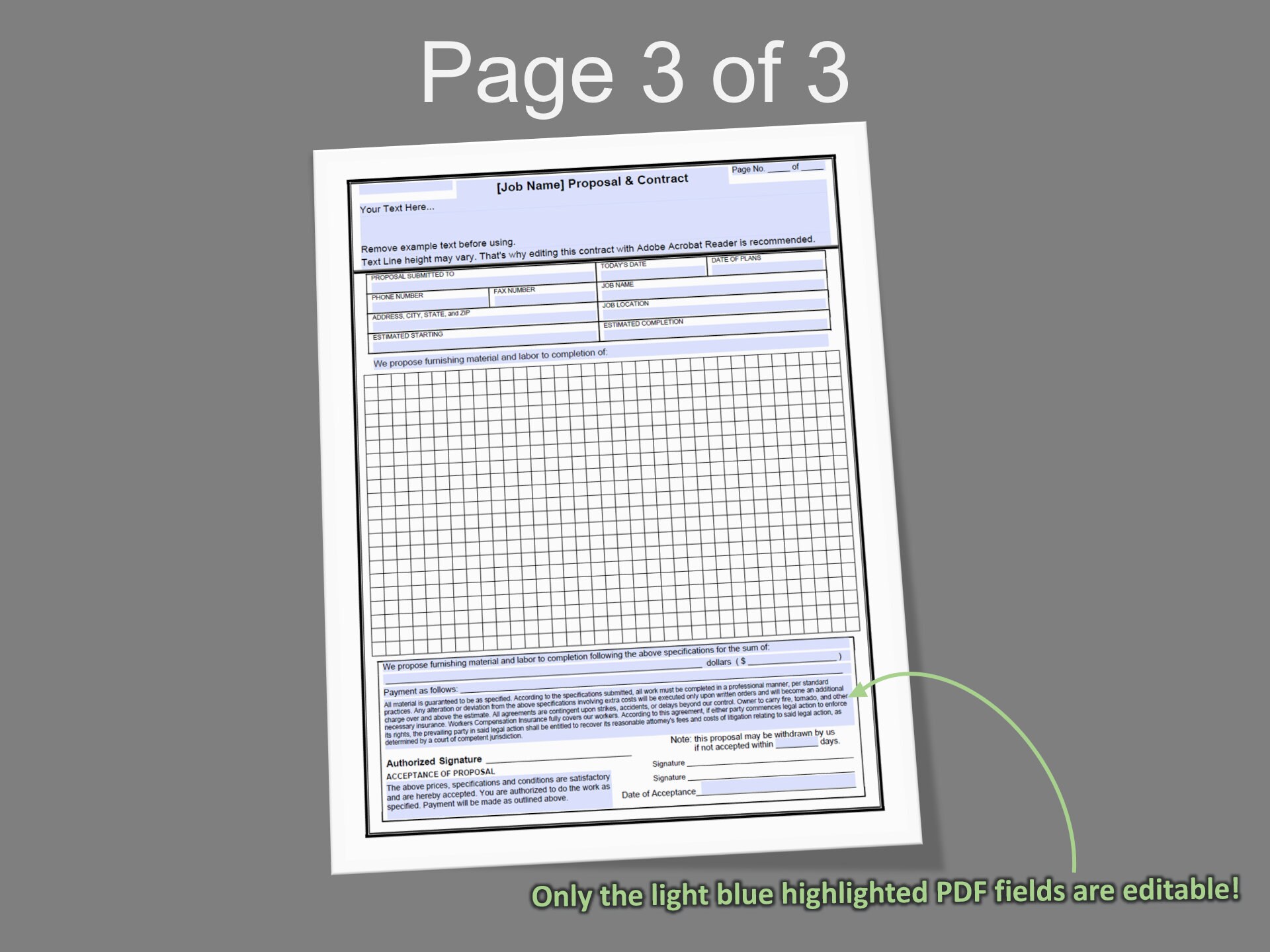 Proposal & Contract With GRID Drawing Area Best Proposal - Etsy