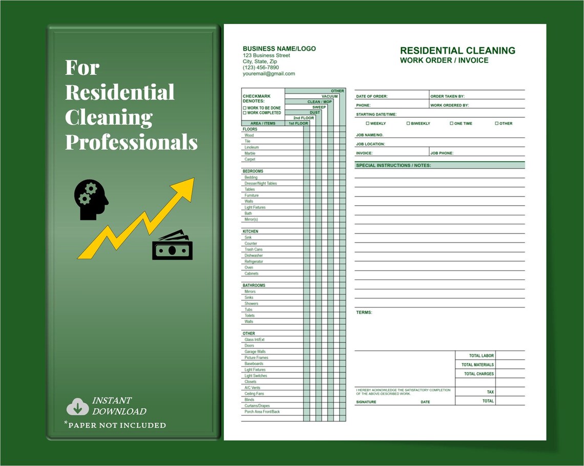 Residential Cleaning WORK ORDER / INVOICE, Cleaning Service Business ...