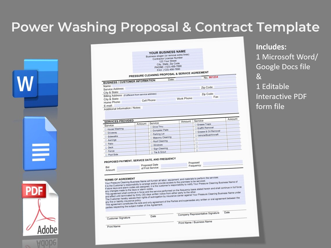 Pressure Washing Proposal & Service Agreement Power Washing - Etsy