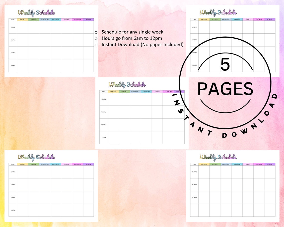 EDITABLE Weekly Schedule Template, WORD, Google Docs, Apple Pages ...