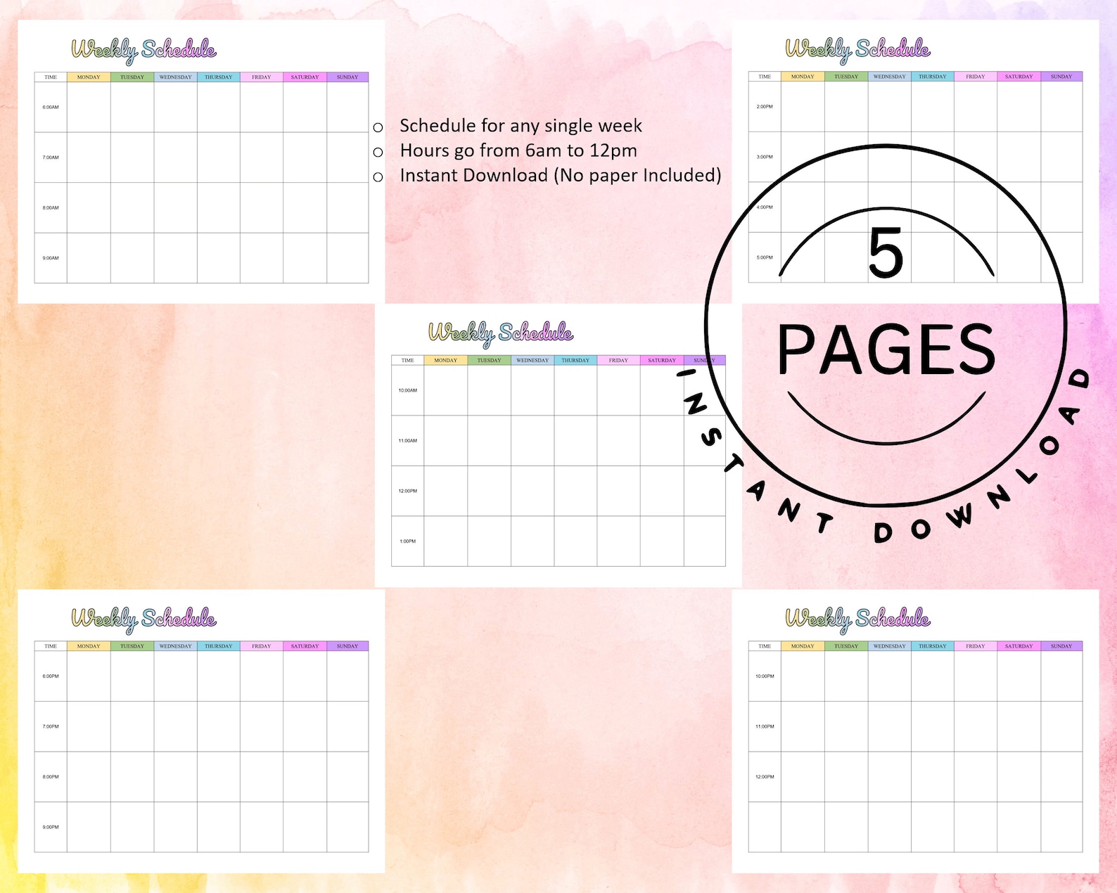 EDITABLE Weekly Schedule Template, WORD, Google Docs, Apple Pages ...