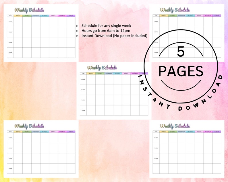 EDITABLE Weekly Schedule Template, WORD, Google Docs, Apple Pages ...