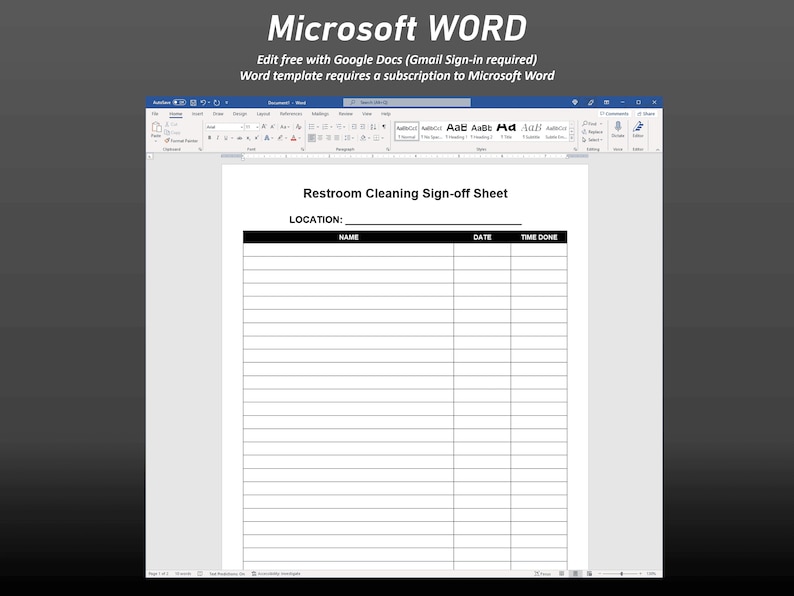 Restroom Cleaning Sign-off Sheet, Employees Bathroom Cleaning Schedule ...