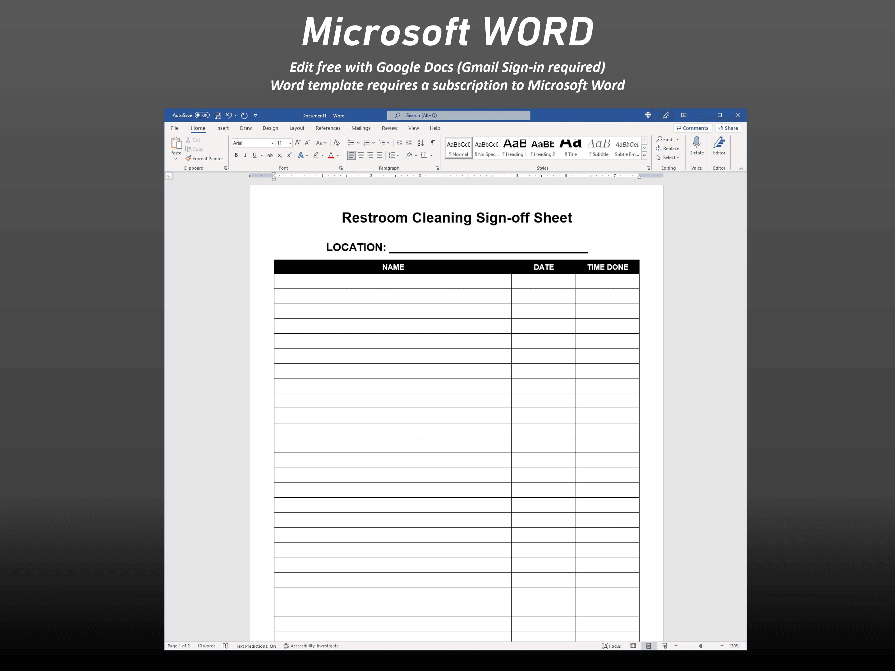 Restroom Cleaning Sign-off Sheet, Employees Bathroom Cleaning Schedule ...