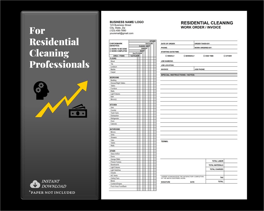 Residential Cleaning WORK ORDER / INVOICE, Cleaning Service Business ...