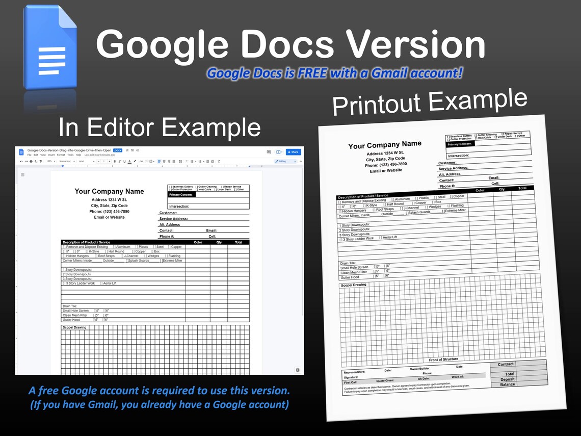 Seamless Gutter Estimate (old Drawing Style Bid) Rain Gutter ...