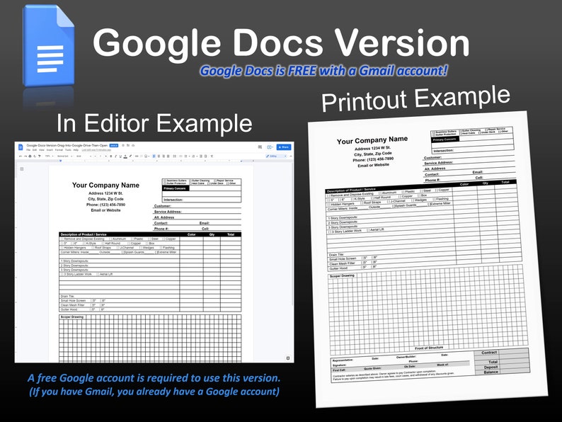 Seamless Gutter Estimate (old Drawing Style Bid) Rain Gutter ...