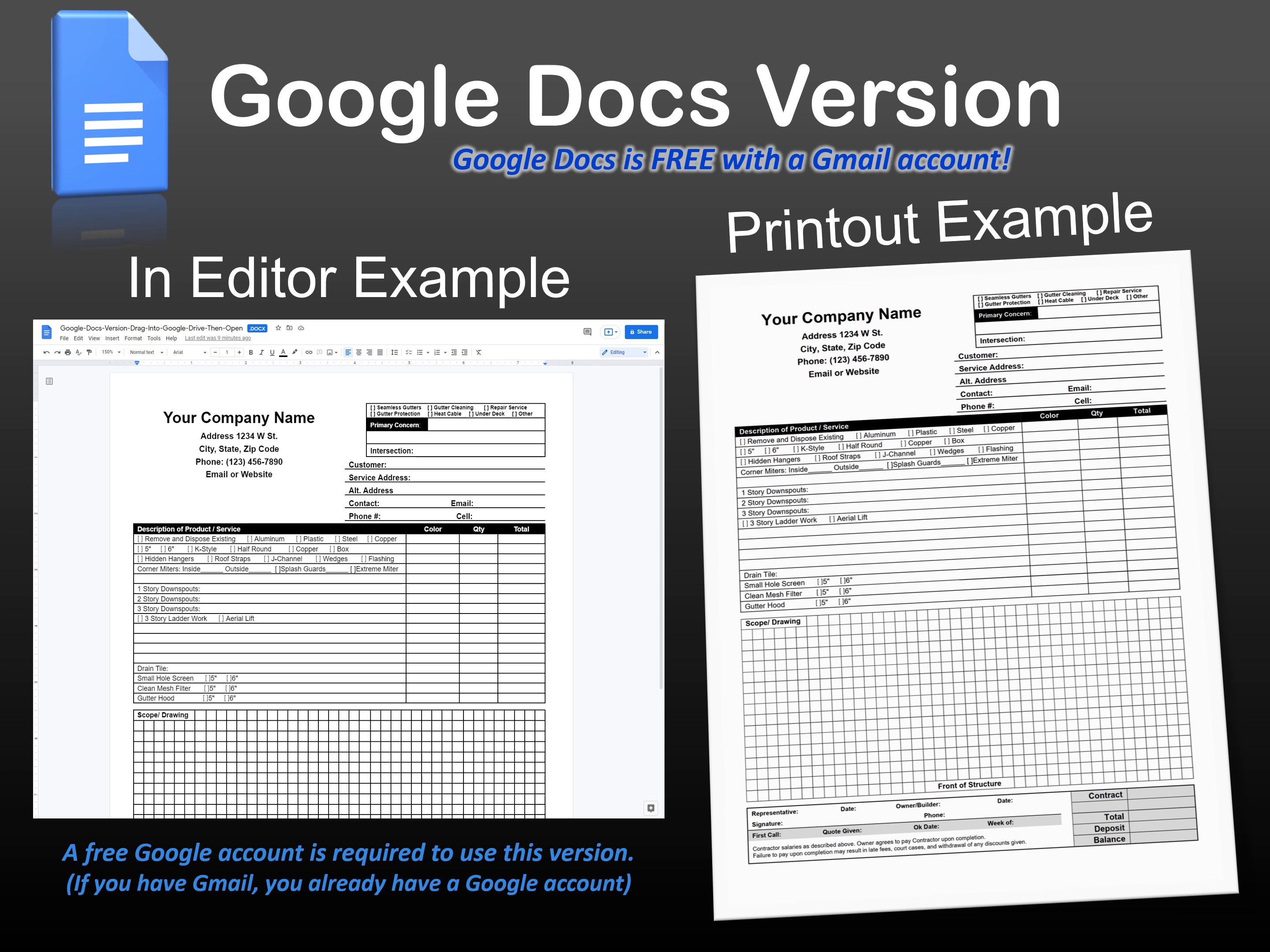 Seamless Gutter Estimate (old Drawing Style Bid) Rain Gutter ...