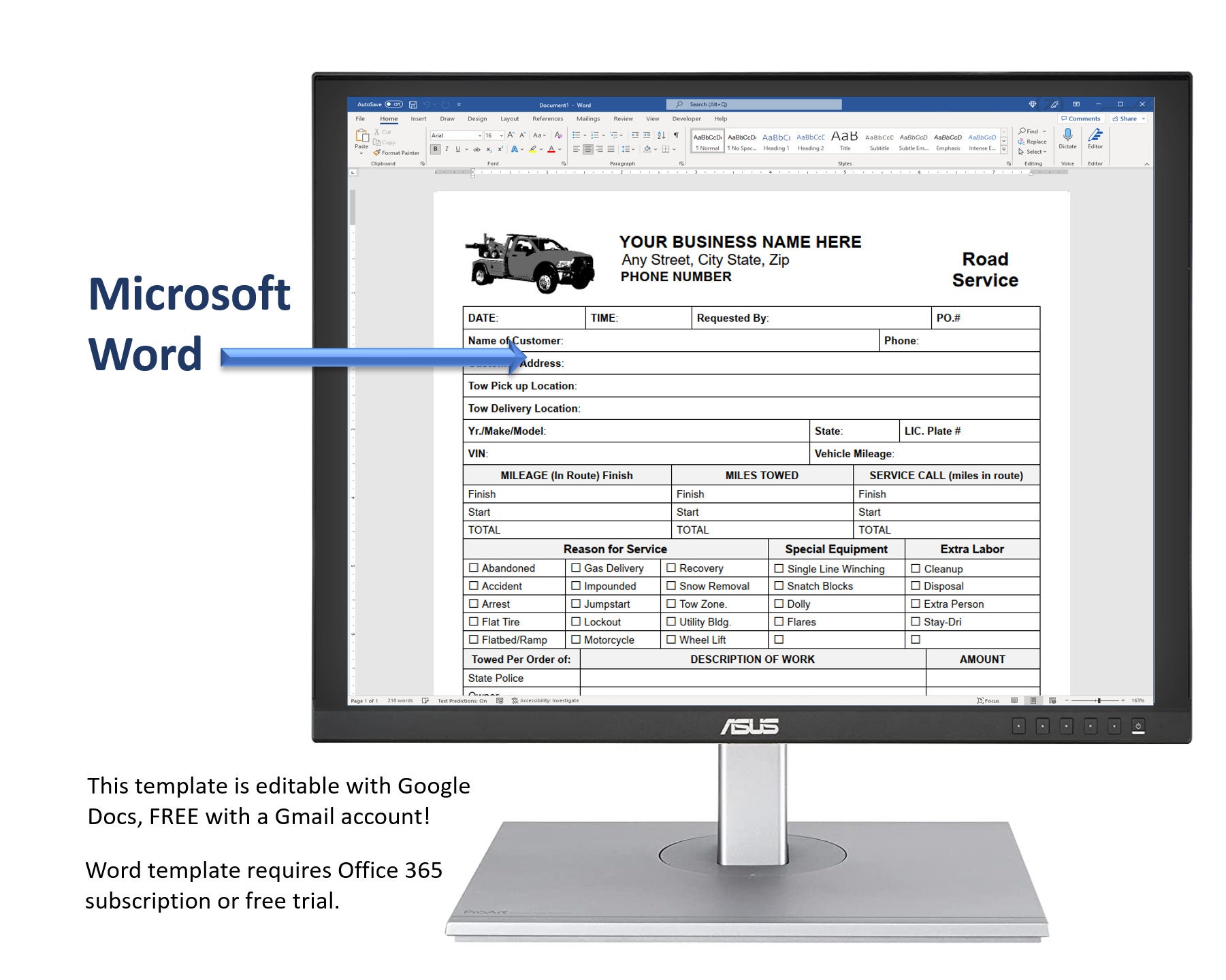 Towing Invoice, Tow Truck Service Invoice, Wrecker Service Invoice ...