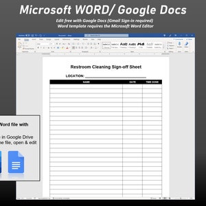 Restroom Cleaning Sign-off Sheet Employees Bathroom Cleaning - Etsy