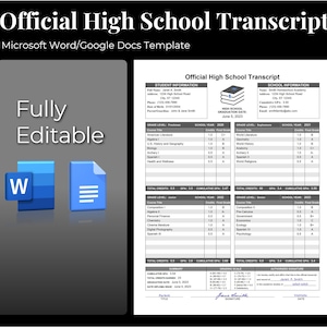 Editable High School Transcript Template, Fillable and Printable ...