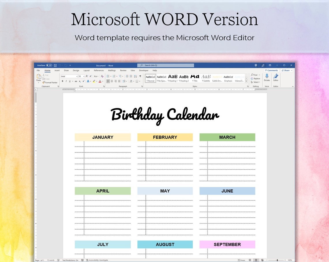 Birthday Calendar Template, Birthday Tracker List, Editable Printable ...