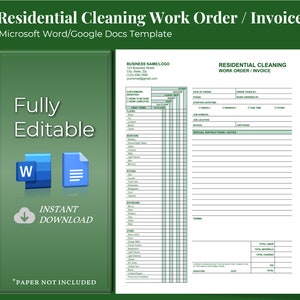 Residential Cleaning WORK ORDER / INVOICE, Cleaning Service Business ...