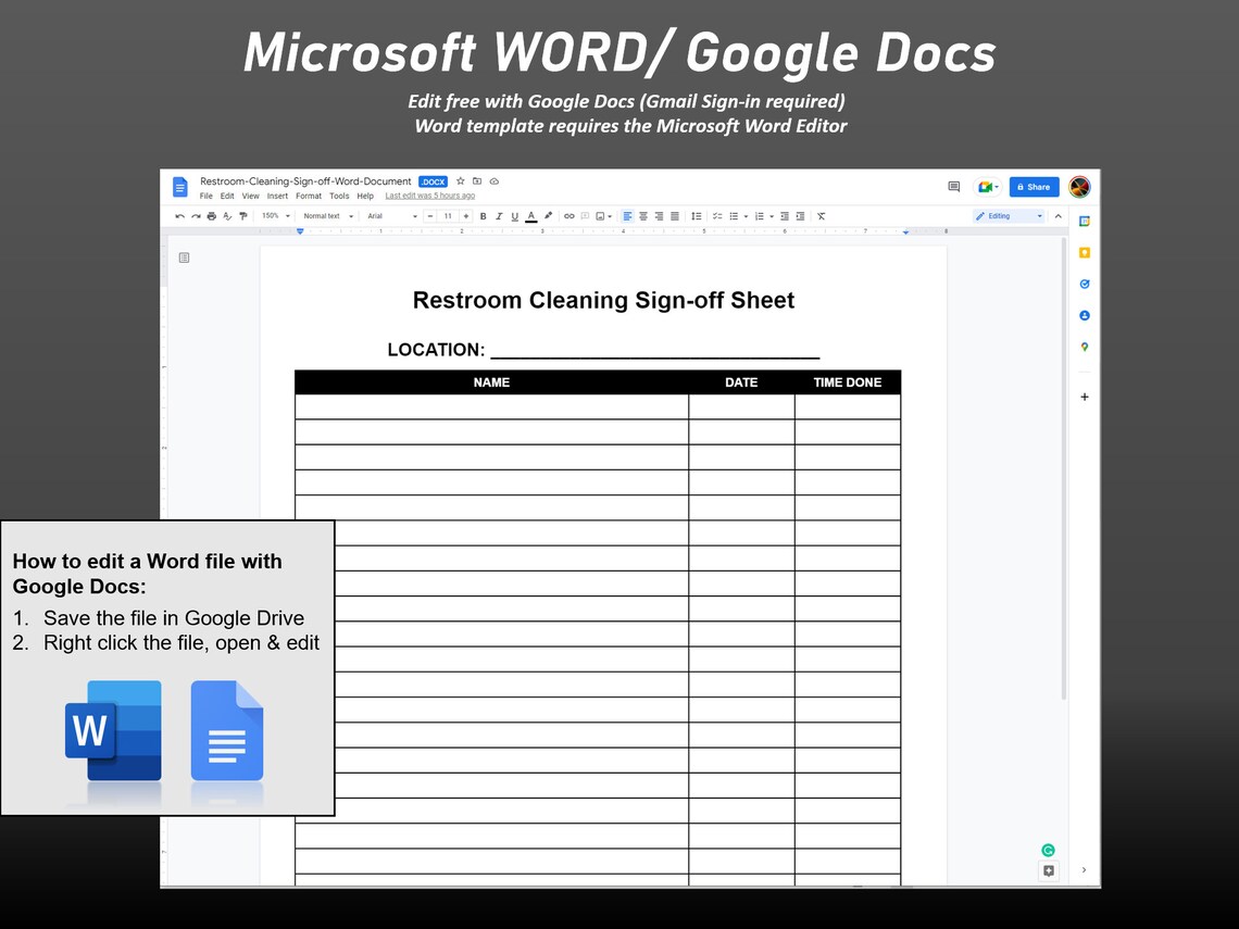 Restroom Cleaning Sign-off Sheet Employees Bathroom Cleaning - Etsy
