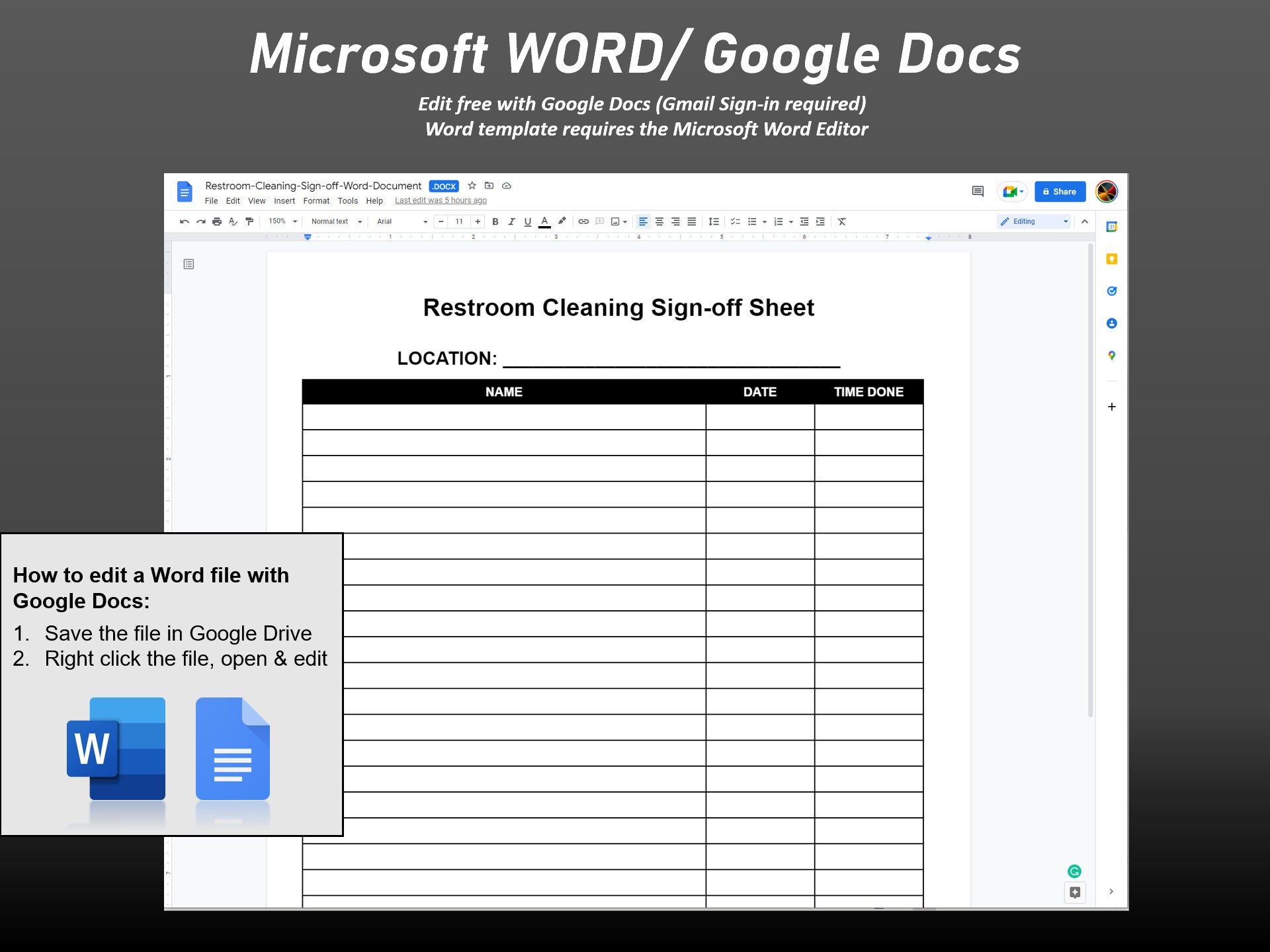 Restroom Cleaning Sign-off Sheet Employees Bathroom Cleaning - Etsy