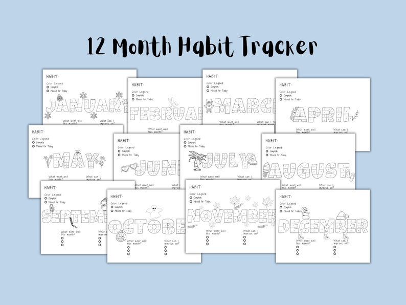 12 Month Habit Tracker Bundle - Etsy