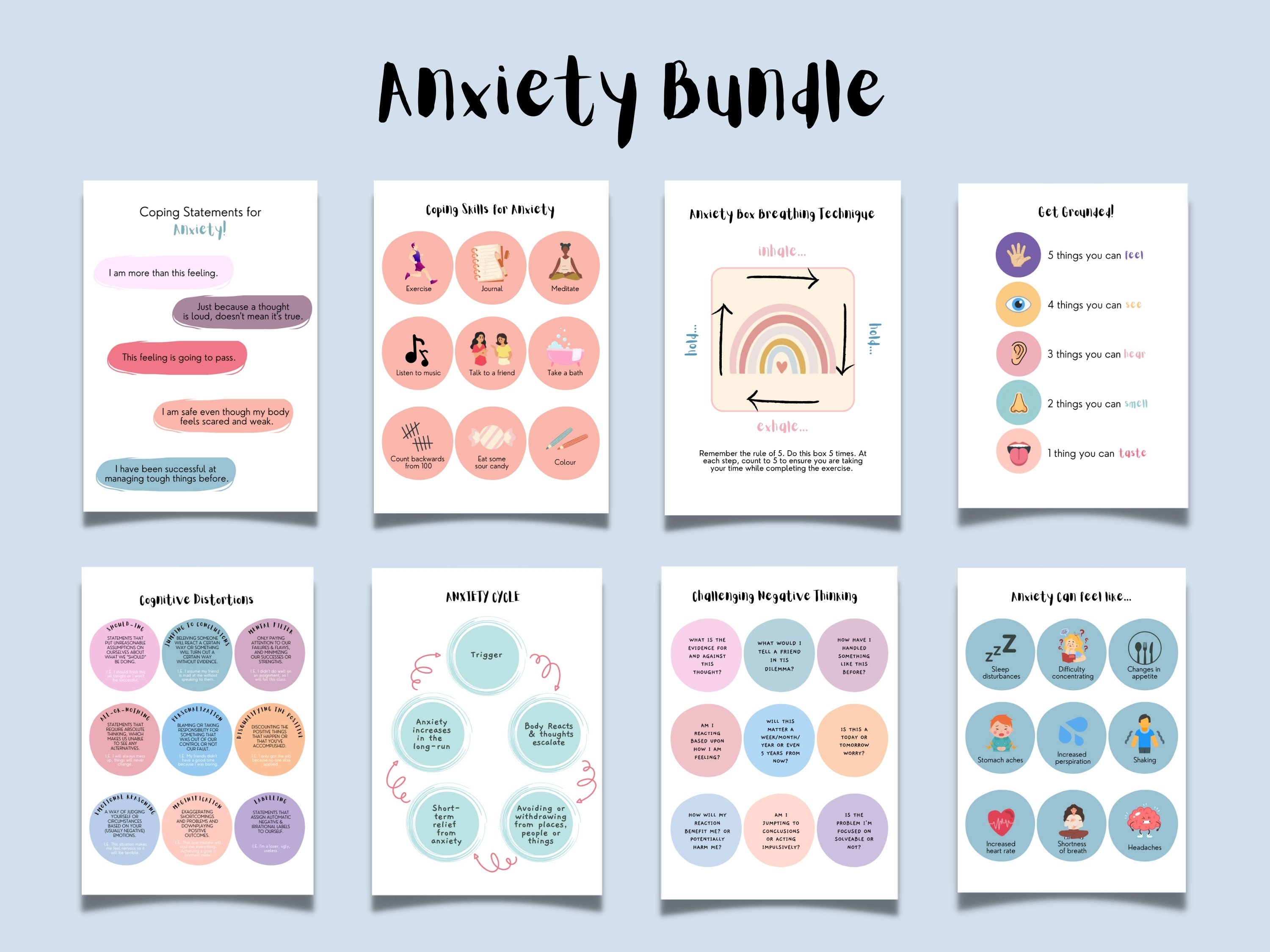 Anxiety Poster Bundle, Mental Health Worksheet, Healthy Coping Skills ...