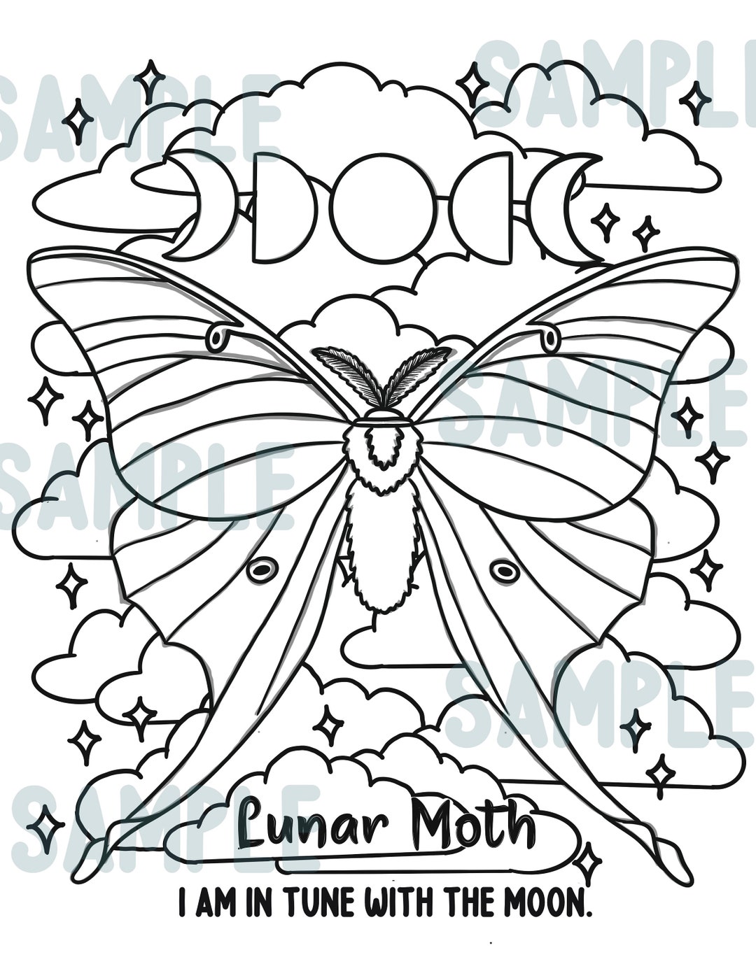 Magical Moon Moth Coloring Page - Etsy