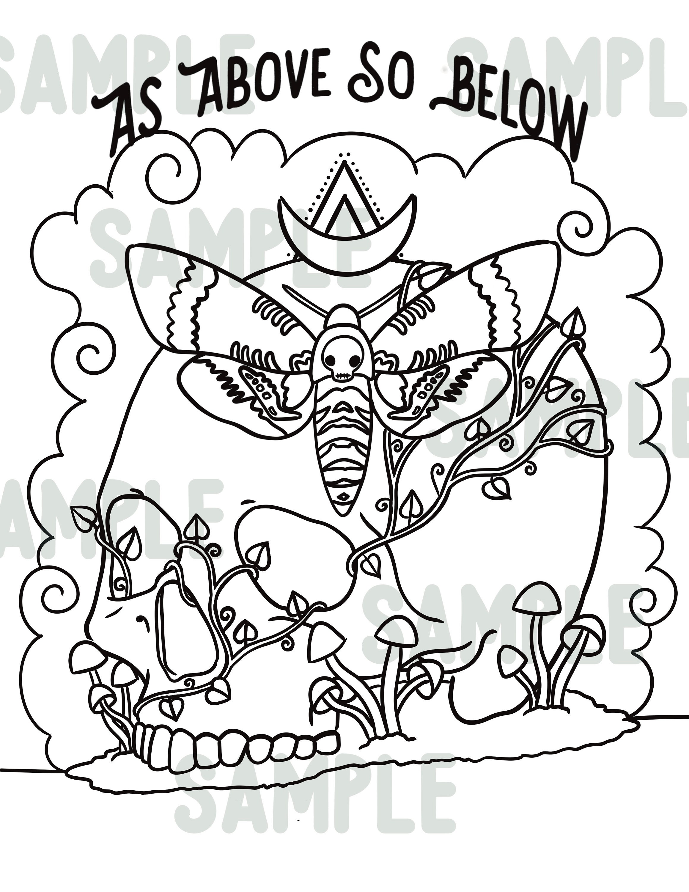 Death Moth as Above so Below Coloring Page - Etsy
