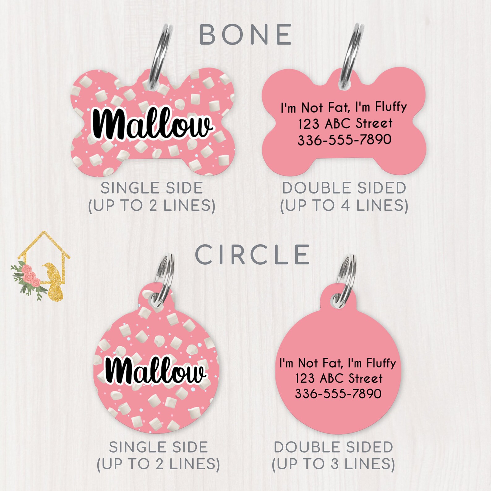 Marshmallow Pet ID Tag - Customizable Dog Tag With Cute Mallow Theme ...