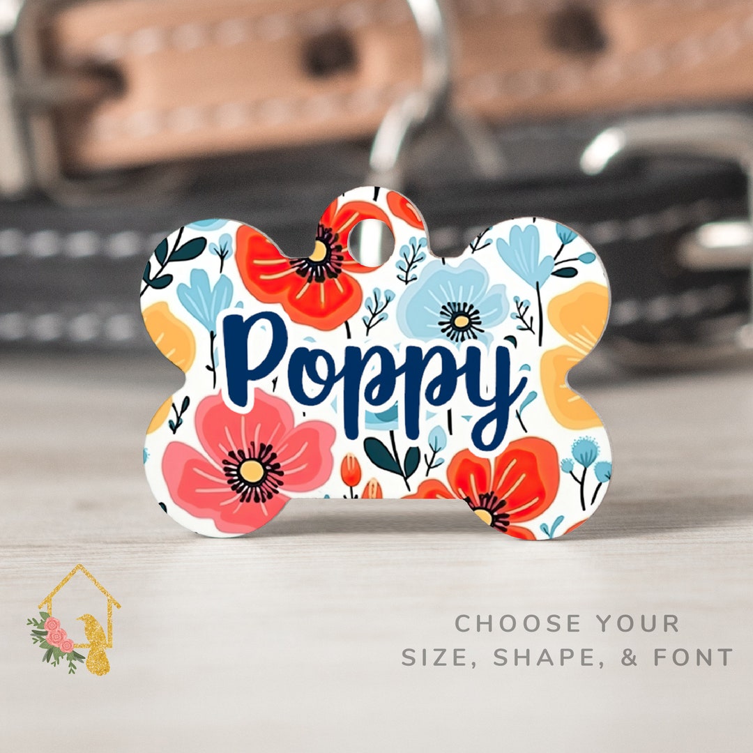 Poppy Flower Pet Tag - Customizable Dog ID With Floral Theme ...