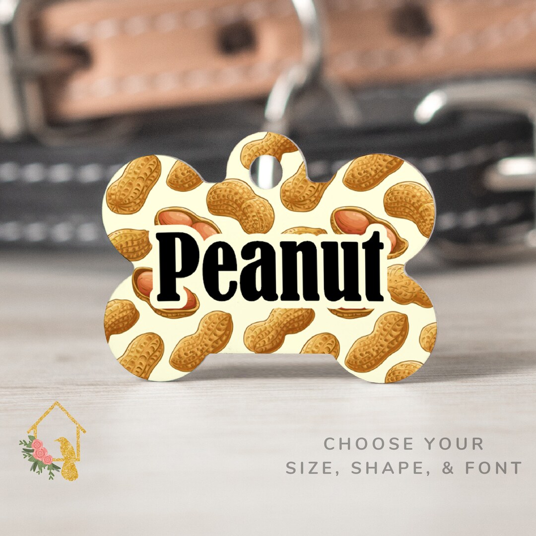 Peanut Pet Tag - Customizable Dog ID With Cute Nut Theme - Personalized ...
