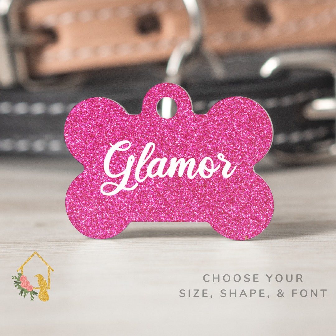 Pink Glitter Pet Tag - Glitzy Custom Dog ID - Personalized Pet ...