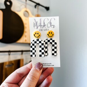 Checkered Smiley Face Arch Earrings - Etsy