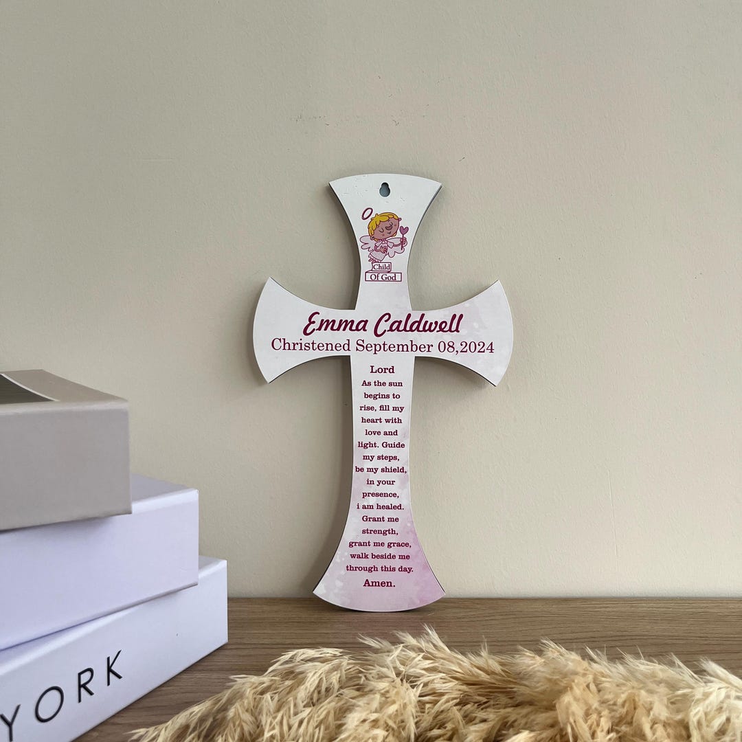 Custom Uv Printing Wood Baptism Boy and Girl Cross Wall Mounted ...