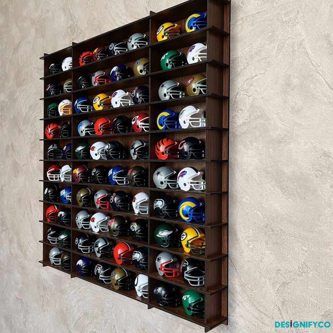 Walnut 80 Football Mini Helmets Display Case,memorabilia Organizer Rack ...