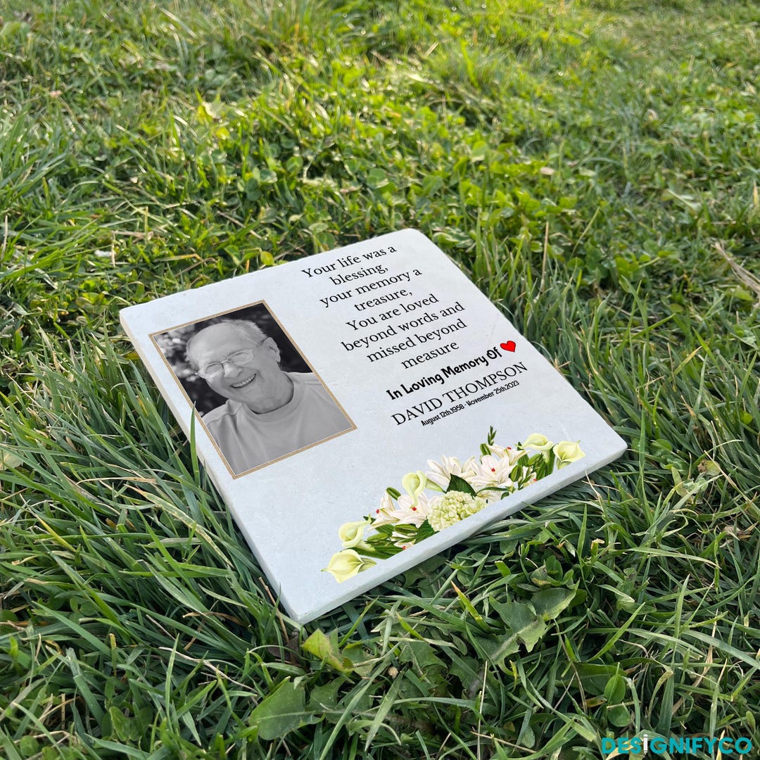 Personalized Photo Memorial Stone for Dad – UV Printed Limestone Grave ...