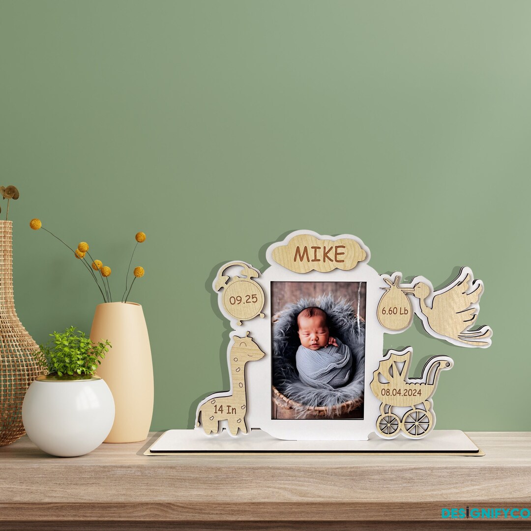 Personalized Custom Baby Photo Frame With Birth Stats, Gift for New Mom ...