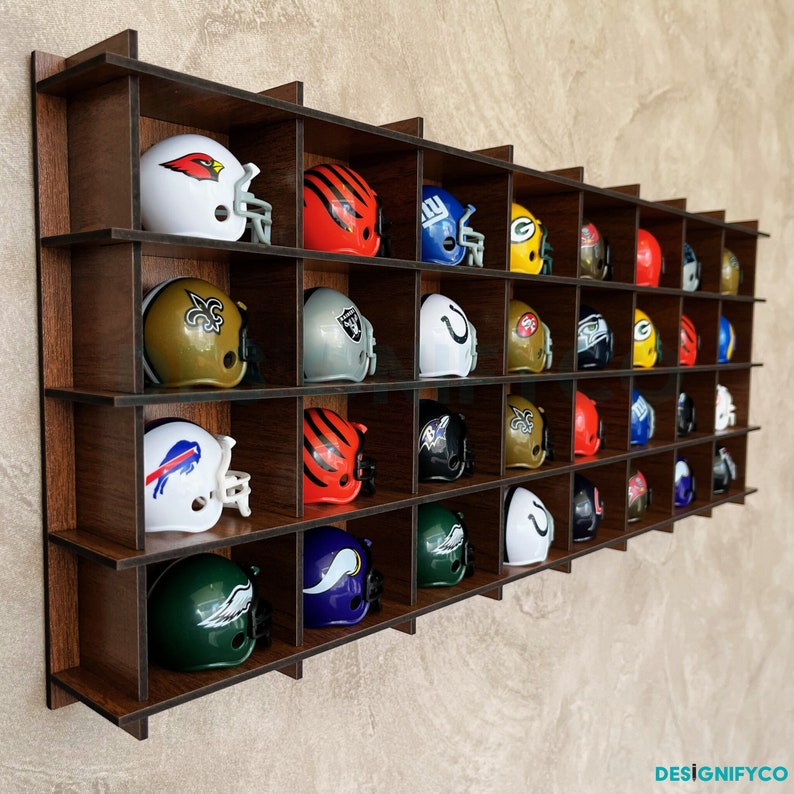 32 Mini Football Helmets Display ,hockey Memorabilia Organizer Shelf ...