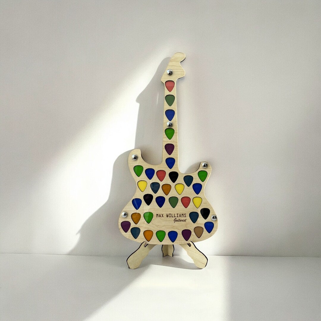 Personalized Guitar Shape Wooden Pick Holder Board | Custom Guitarist ...